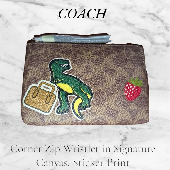 Coach | Bags | Corner Zip Wristlet Signature Canvas In Sticker Print ...